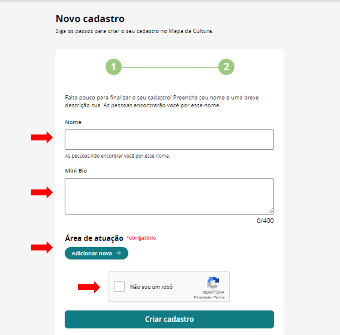 Não possui cadastro — Ministério da Cultura