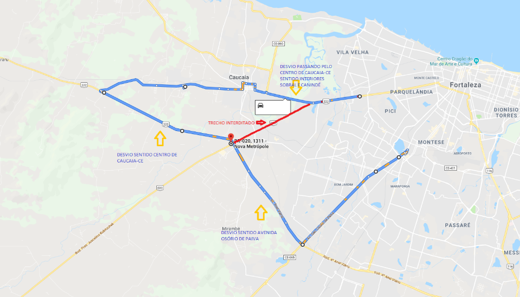 Interdição total de pistas para montagem de passarela na BR-222/CE ...
