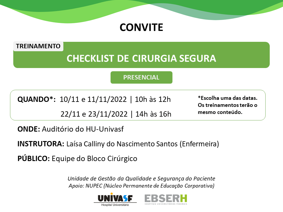 Treinamento - Checklist de Cirurgia Segura — Empresa Brasileira de ...