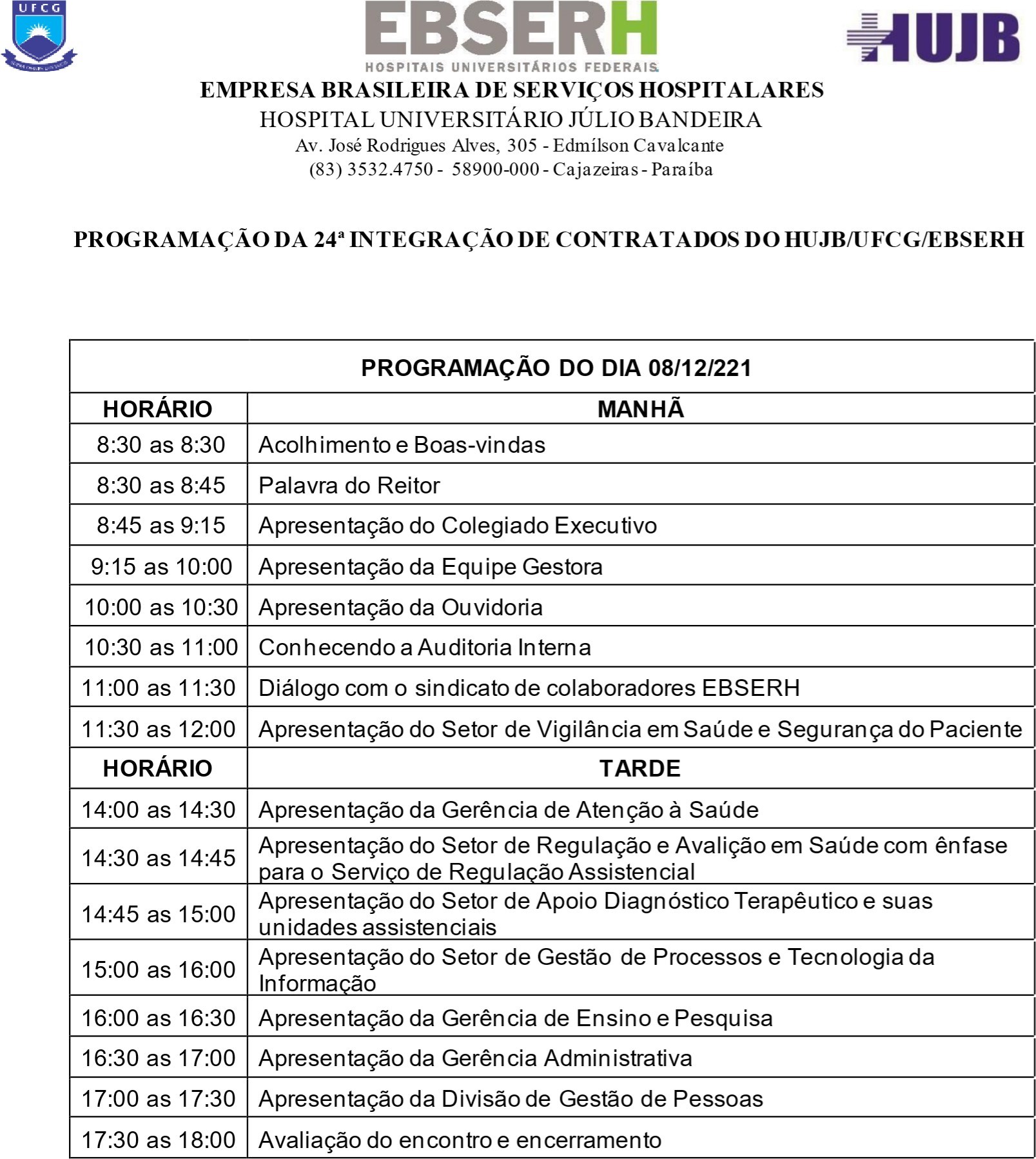 24ª integração de contratados do HUJB-UFCG/Ebserh — Empresa Brasileira ...