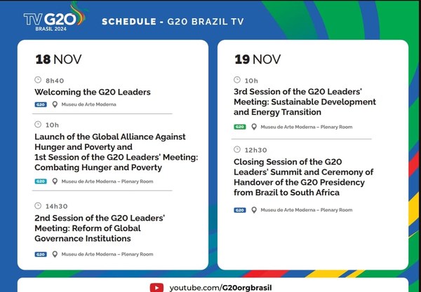 Leaders' Summit program - Open agenda, broadcast on G20 TV
