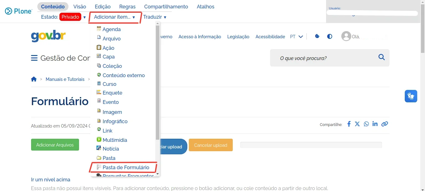 Criar Formulário — Gestão de Conteúdo