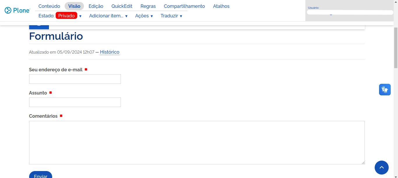 Criar Formulário — Gestão de Conteúdo