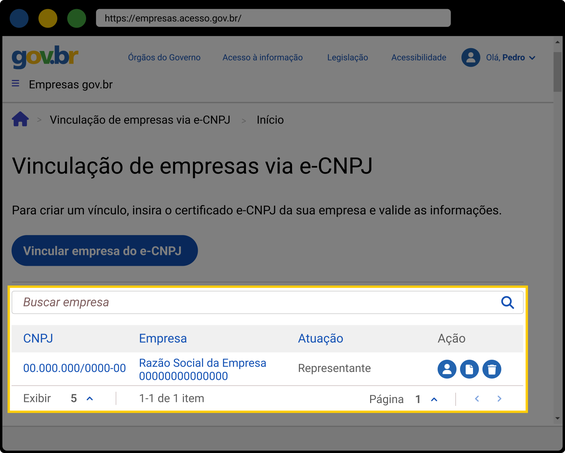 Como vincular CNPJ — Governo Digital