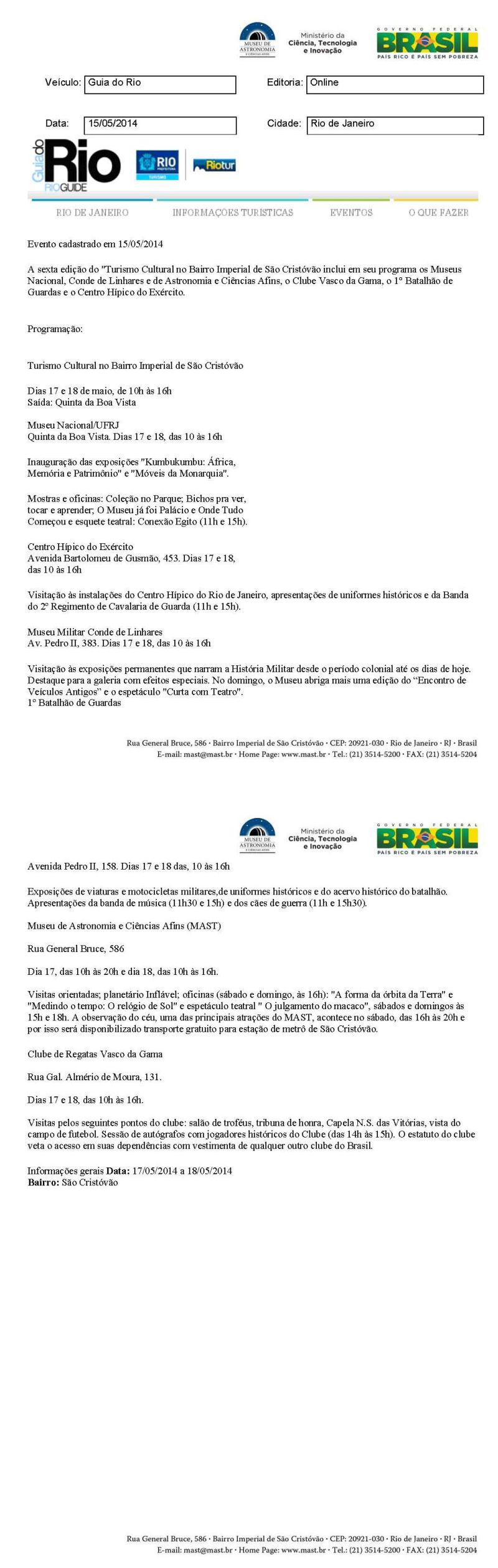 Guia do Rio | Turismo Cultural no Bairro Imperial de São Cristóvão — Museu de Astronomia e ...