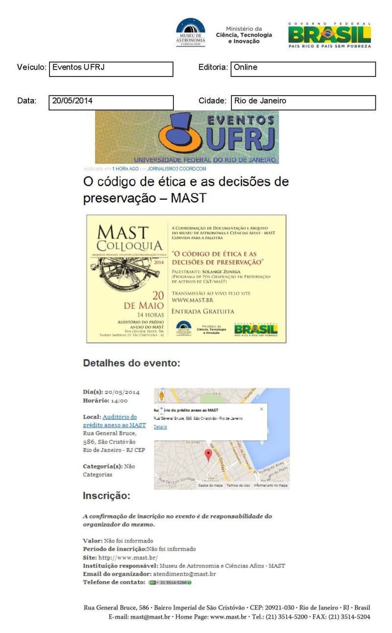 Eventos UFRJ | O código de ética e as decisões de preservação - MAST ...