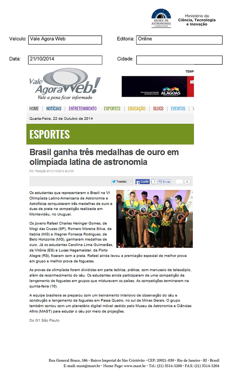 Vale Agora Web | Brasil ganha três medalhas de ouro em olimpíada latina ...