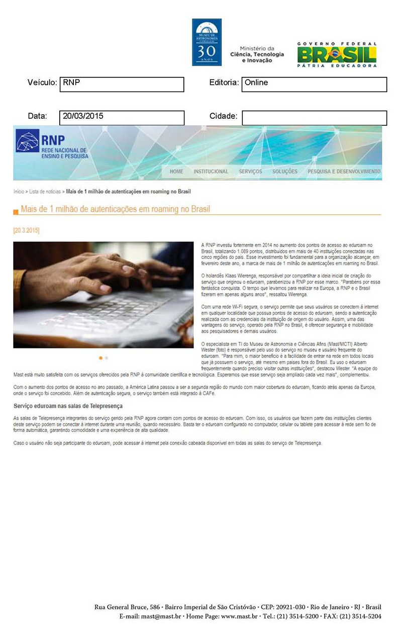 RNP | Mais de 1 milhão de autenticações em roaming no Brasil — Museu de ...