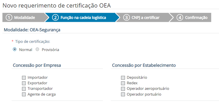 Formalização do Requerimento OEA — Receita Federal