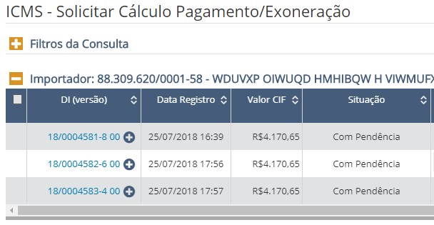 IMCS para a Declaração de Importação (DI) — Receita Federal