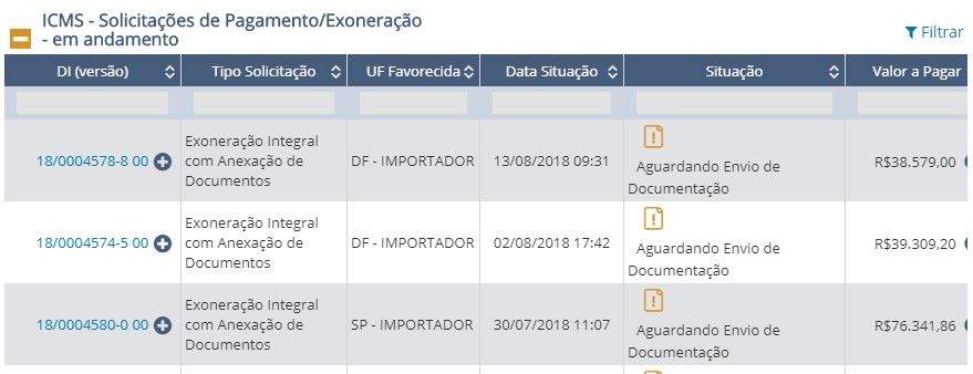 IMCS para a Declaração de Importação (DI) — Receita Federal