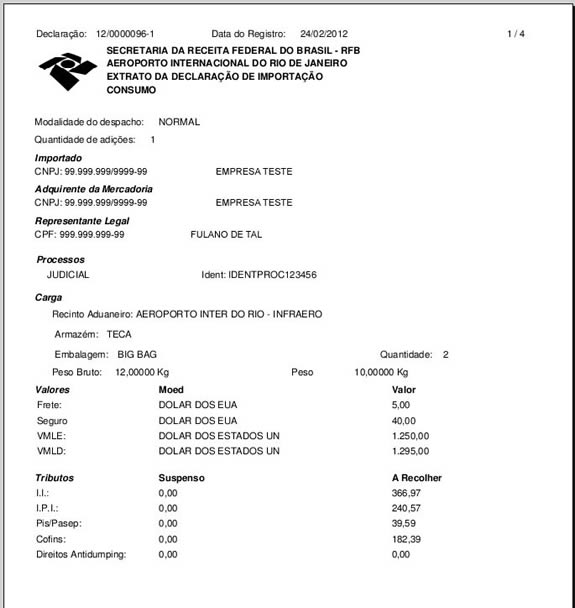 Imprimir um extrato de DI — Receita Federal