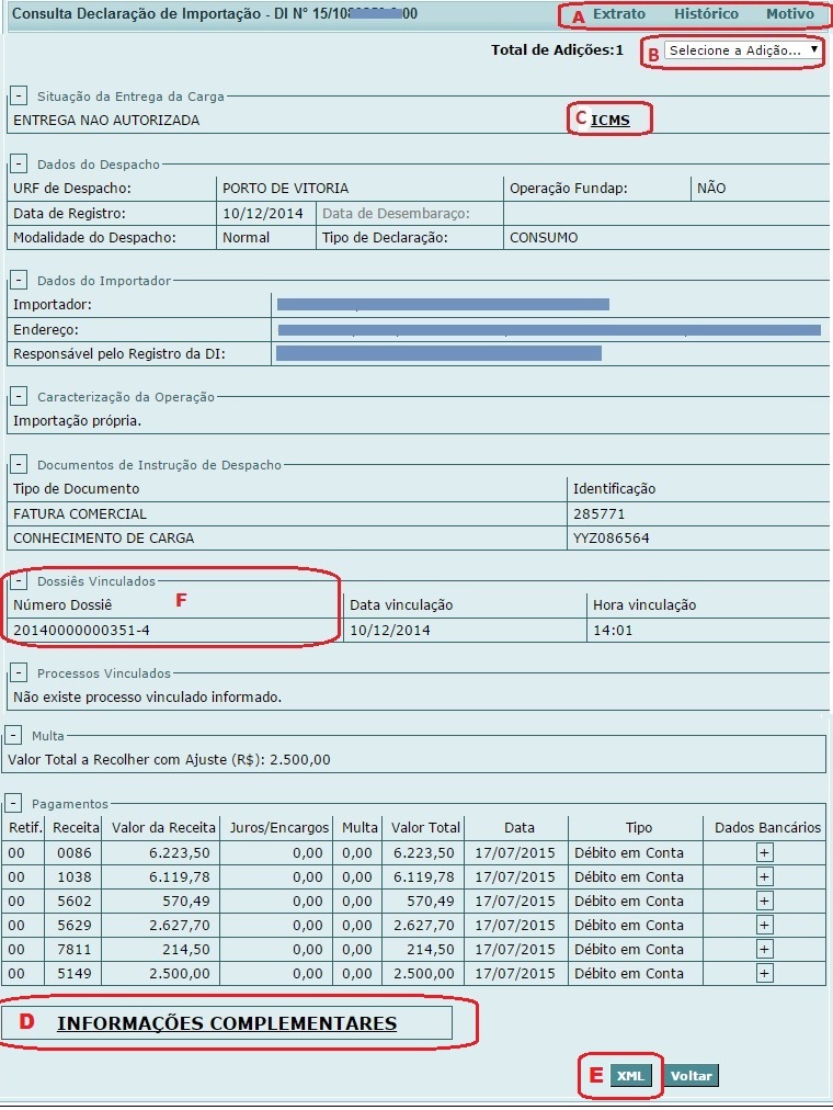 Consultar uma Declaração de Importação — Receita Federal