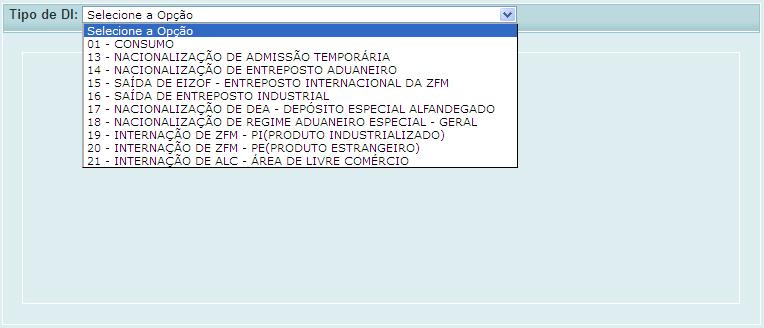 Elaborar uma nova solicitação de DI — Receita Federal