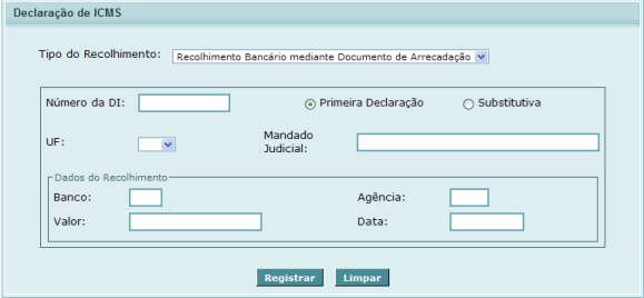 Registrar ICMS de uma DI — Receita Federal