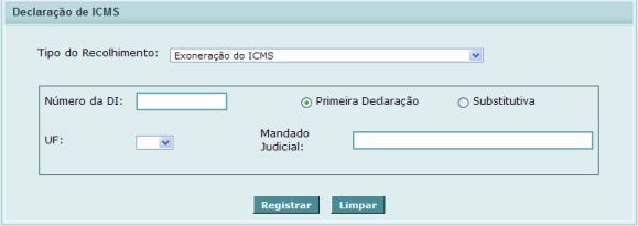 Registrar ICMS de uma DI — Receita Federal