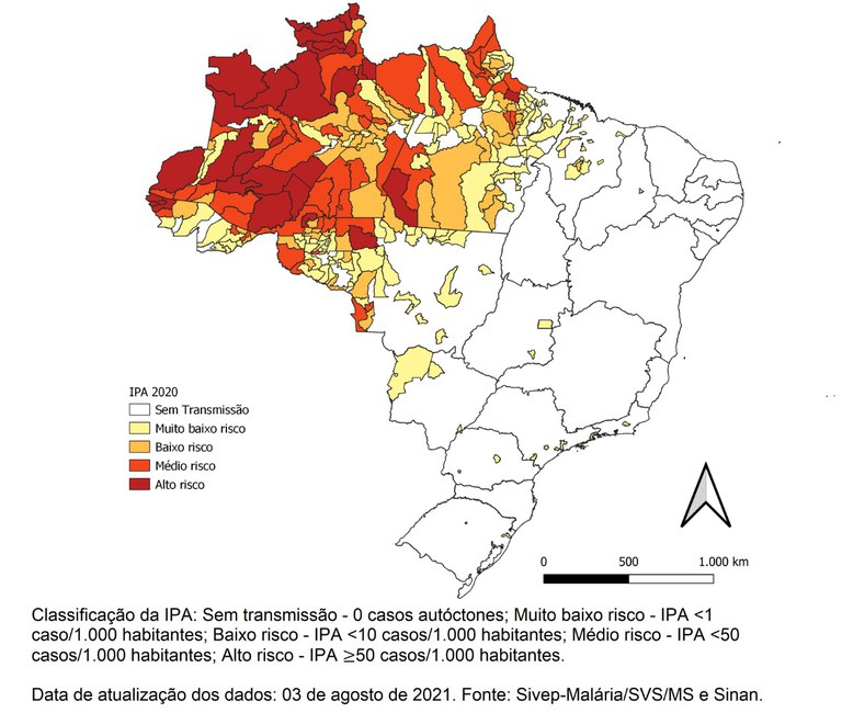 Mapa de risco por município de infecção, Brasil, 2020 — Ministério da Saúde